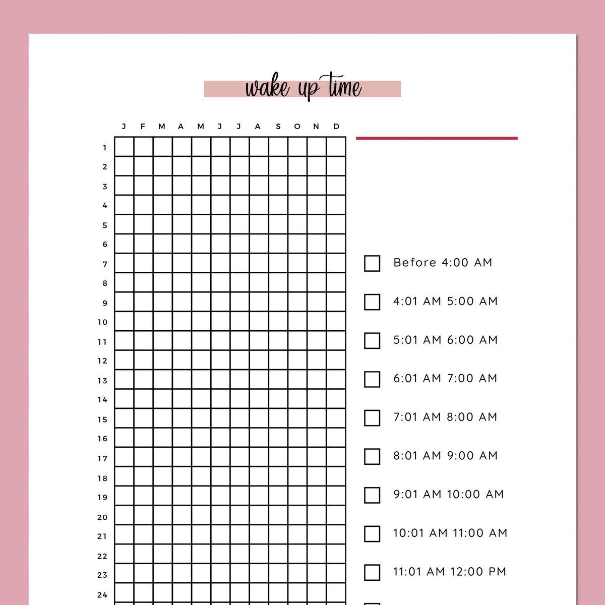 Early Wakeup Tracker A5 | Instant Download | Printable PDF Template ...
