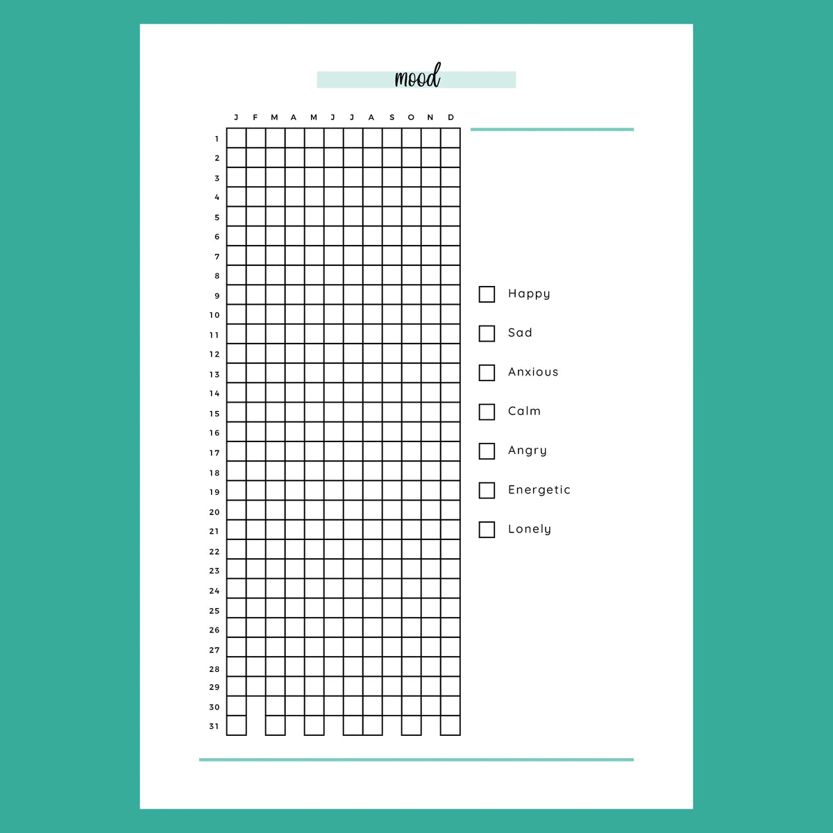 Mood Chart For Adults A5 | Instant Download Printable Template – Plan ...