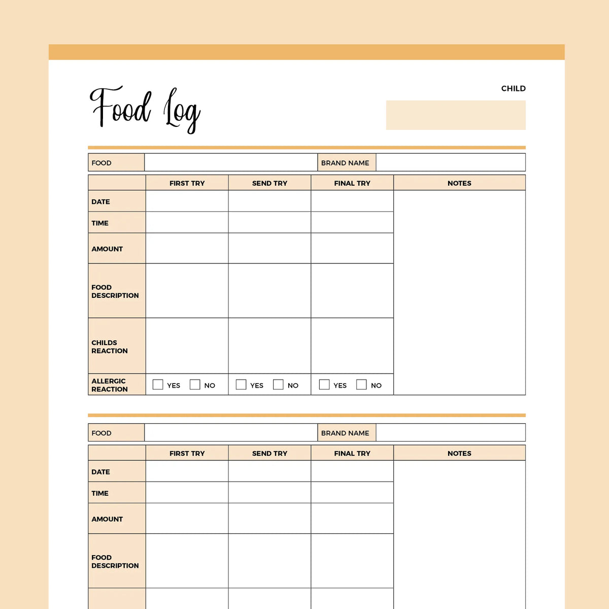 Newborn Food Tracking Log | A4 & US Letter Sizes | Instant Download ...