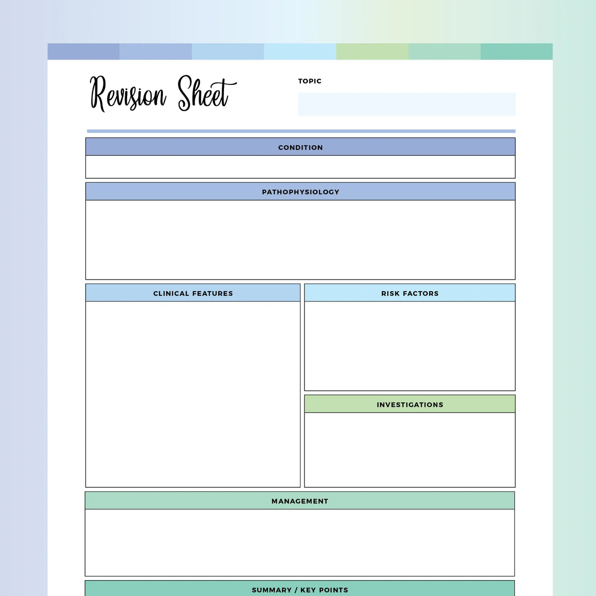 Nursing Student Revision Sheet | Instant Download PDF | A4 and US ...