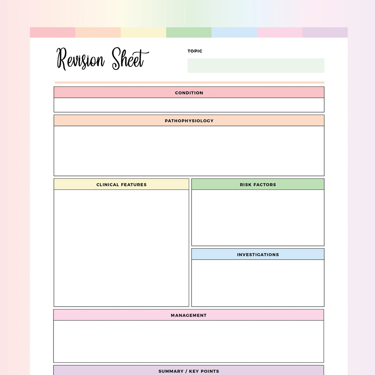 Nursing Student Revision Sheet | Instant Download PDF | A4 and US ...