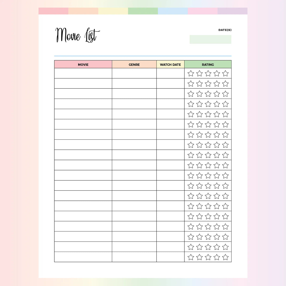 Movie Journal PDF | A4 & US Letter Sizes | Instant Download Printable ...