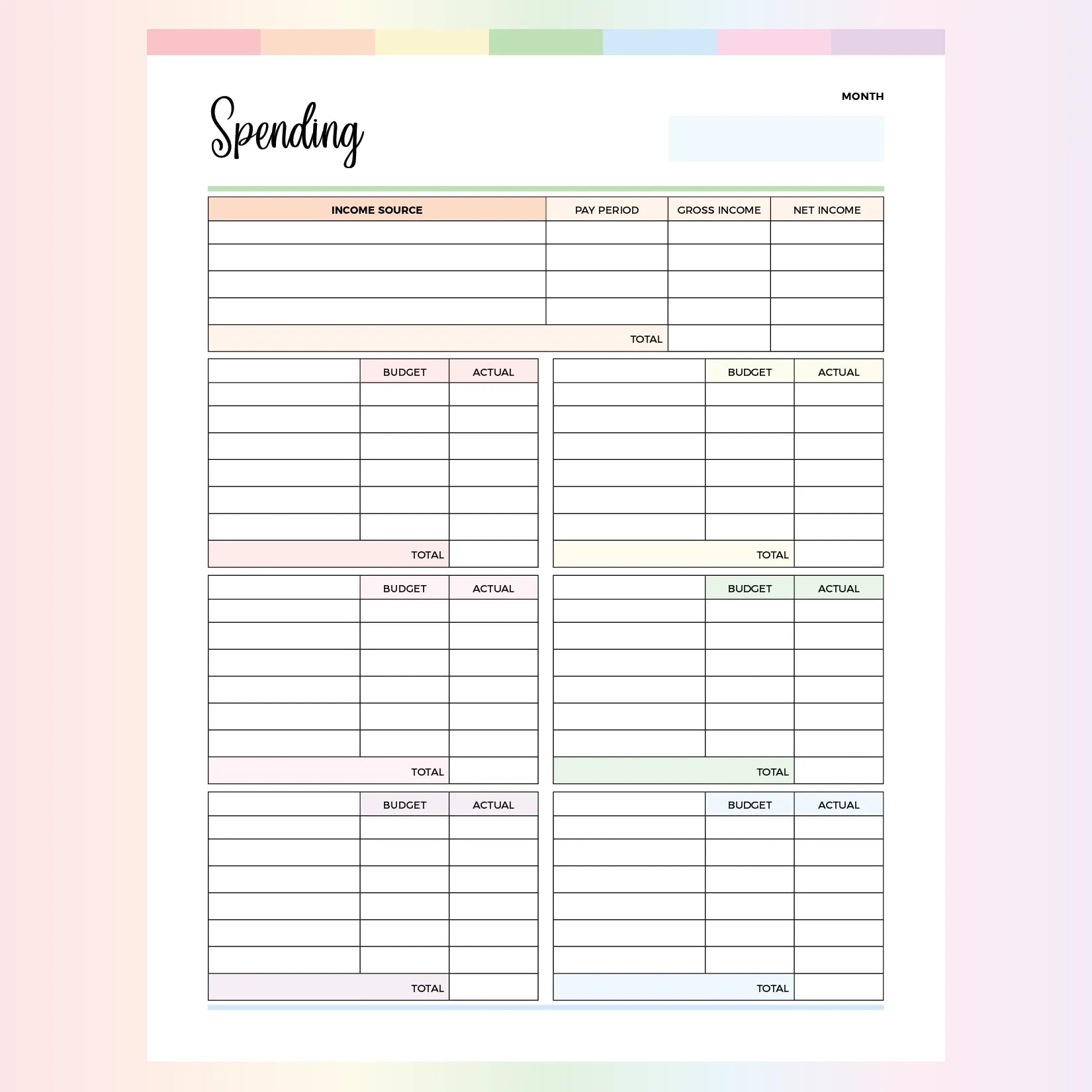 Printable Spending Tracker