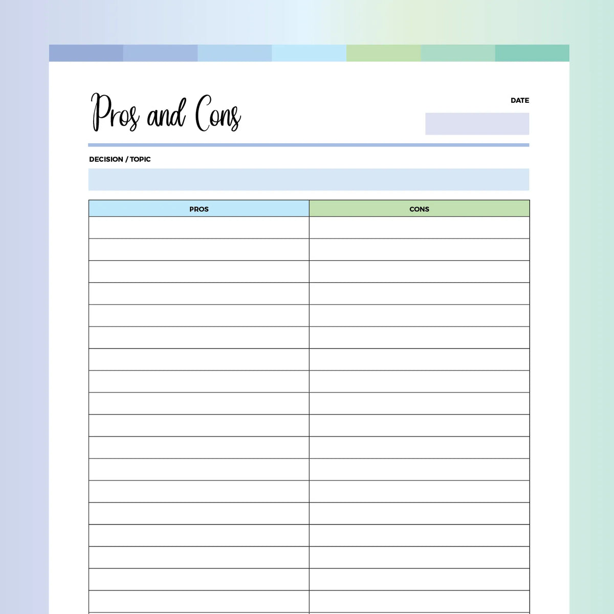 Pros and Cons PDF | A4 & US Letter Sizes | Instant Download Printable ...