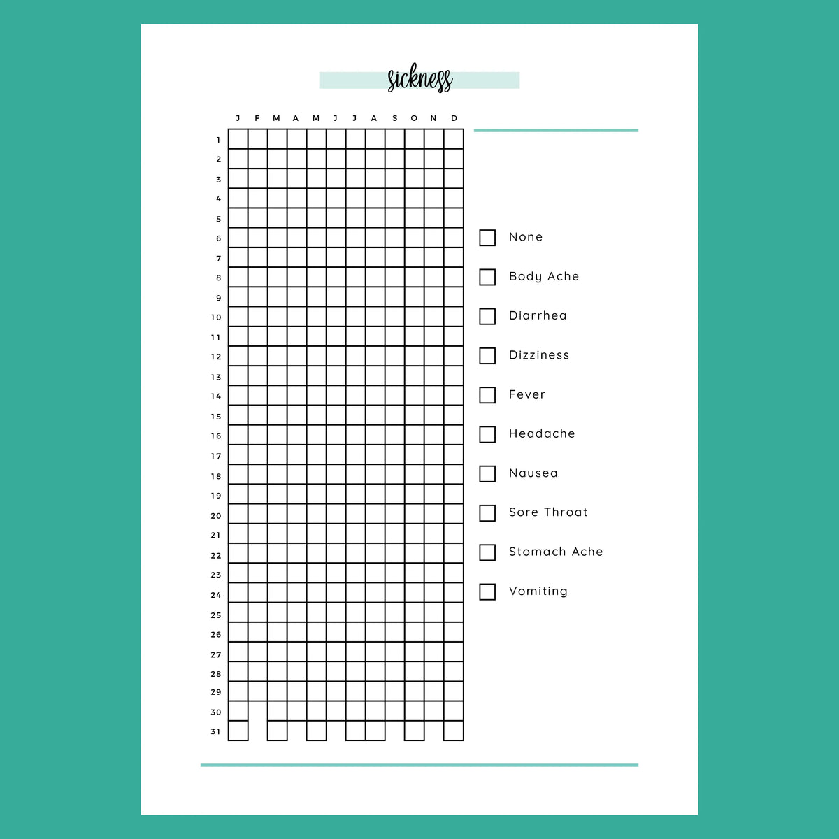 Sickness Symptom Journal A5 | Instant Download | Printable Template ...
