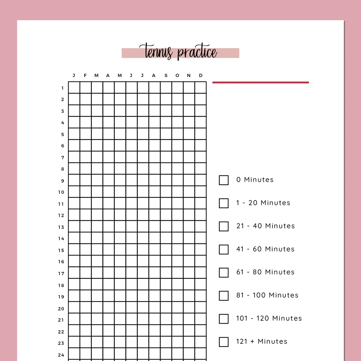 Tennis Practice Journal A5 | Instant Download Printable Template – Plan ...