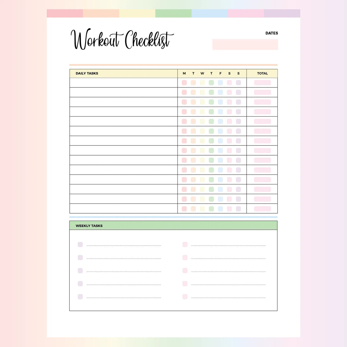 Workout Checklist PDF | A4 & US Letter Sizes | Instant Download ...