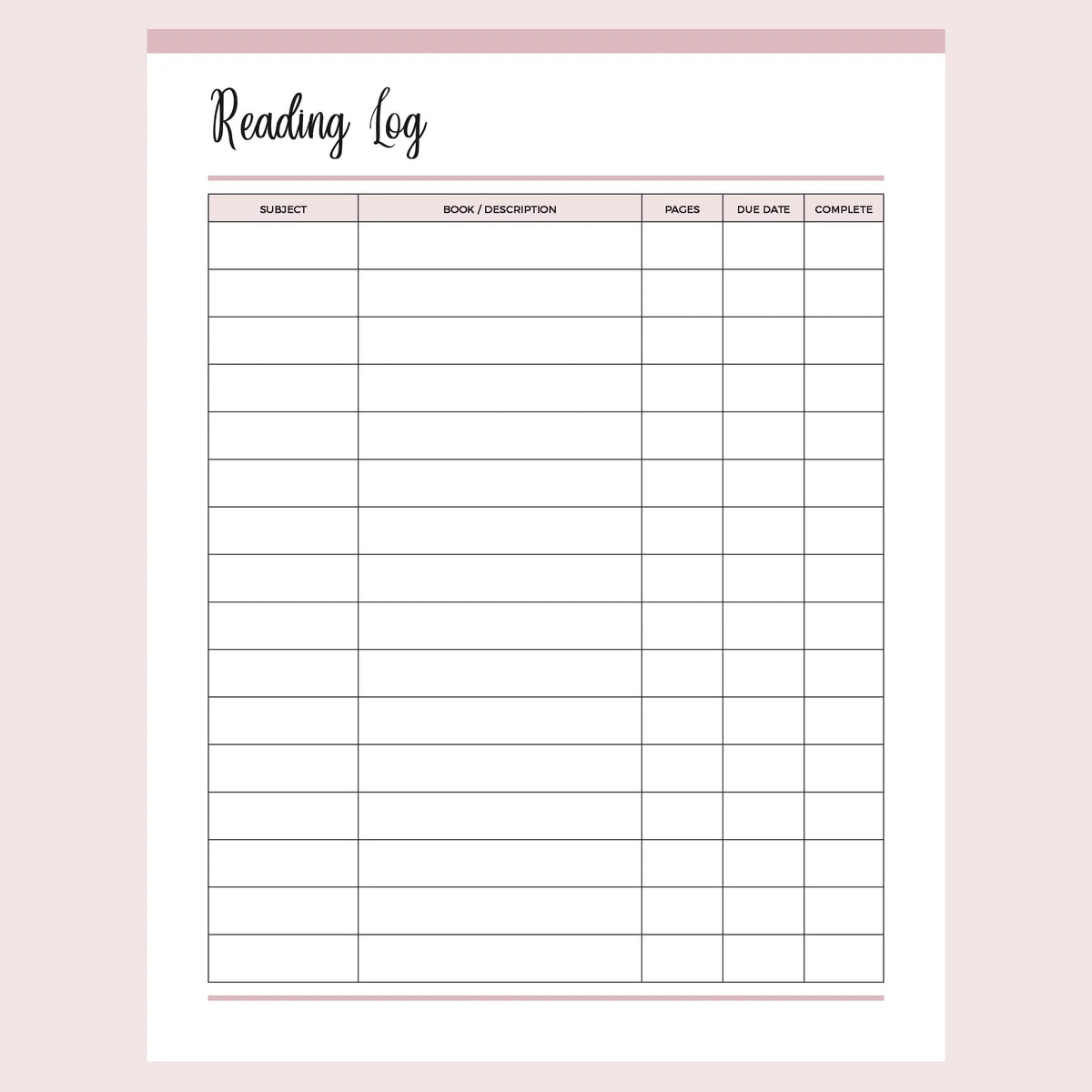 Book Reading Log Printable | Instant Download PDF | A4 and US Letter ...