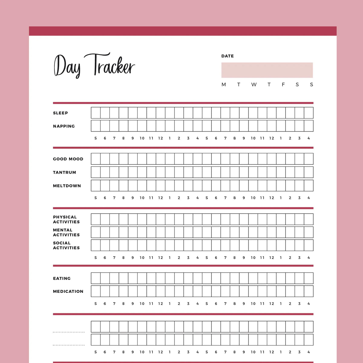 Daily Tracker for Special Needs Children Printable | Instant Download ...