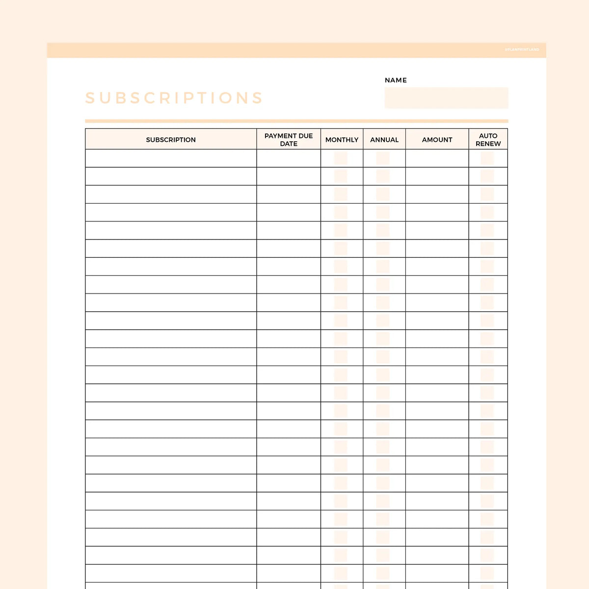 Editable Subscription Tracker Template | Instant Download Fillable PDF ...