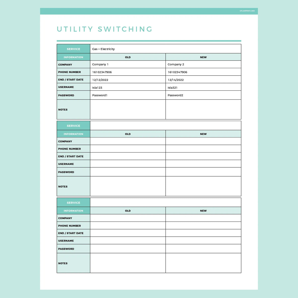 Editable Utility Switching Tracker | Instant Download Fillable PDF | A4 and US Letter – Plan ...