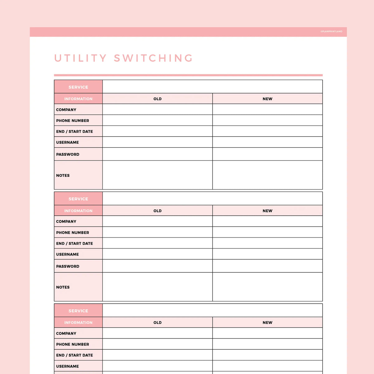 Editable Utility Switching Tracker | Instant Download Fillable PDF | A4 ...