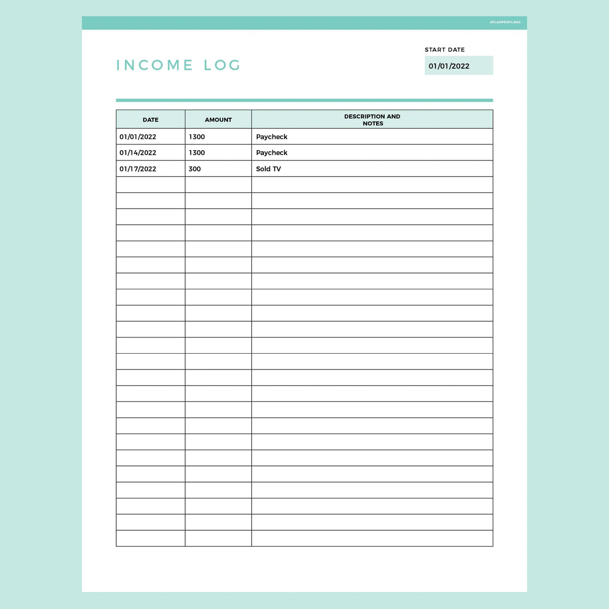 Income Log Template Editable | Instant Download Fillable PDF | A4 and ...