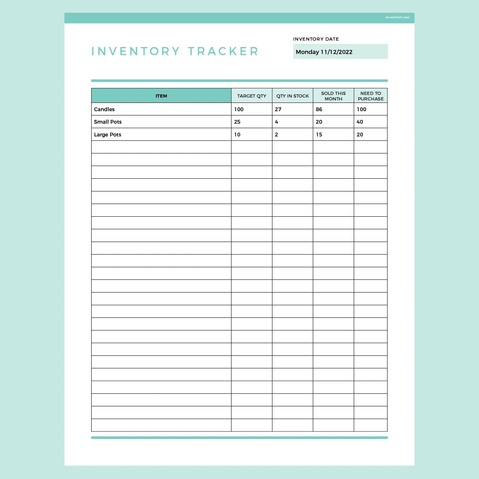 Tracking Chart Template