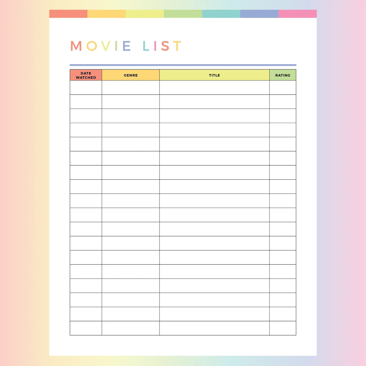 Movie Watch List For Kids Printable | Instant Download PDF | A4 and US ...