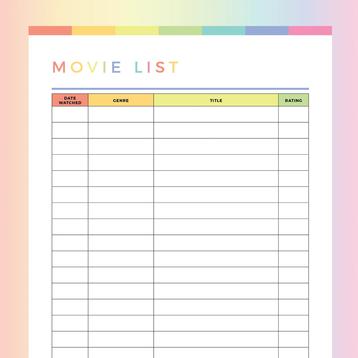 Movie Watch List For Kids Printable | Instant Download PDF | A4 and US ...