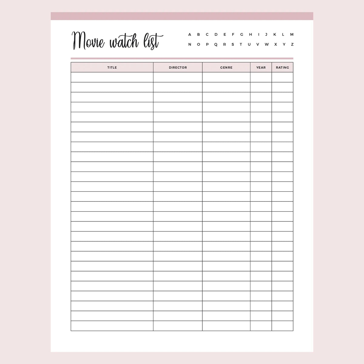 Movie Watching Log Printable | Instant Download PDF | A4 and US Letter ...