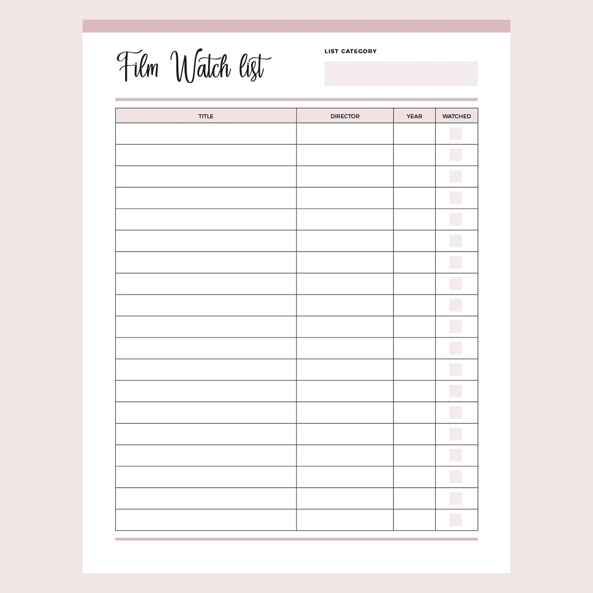 Movie Watching Log Printable | Instant Download PDF | A4 and US Letter ...