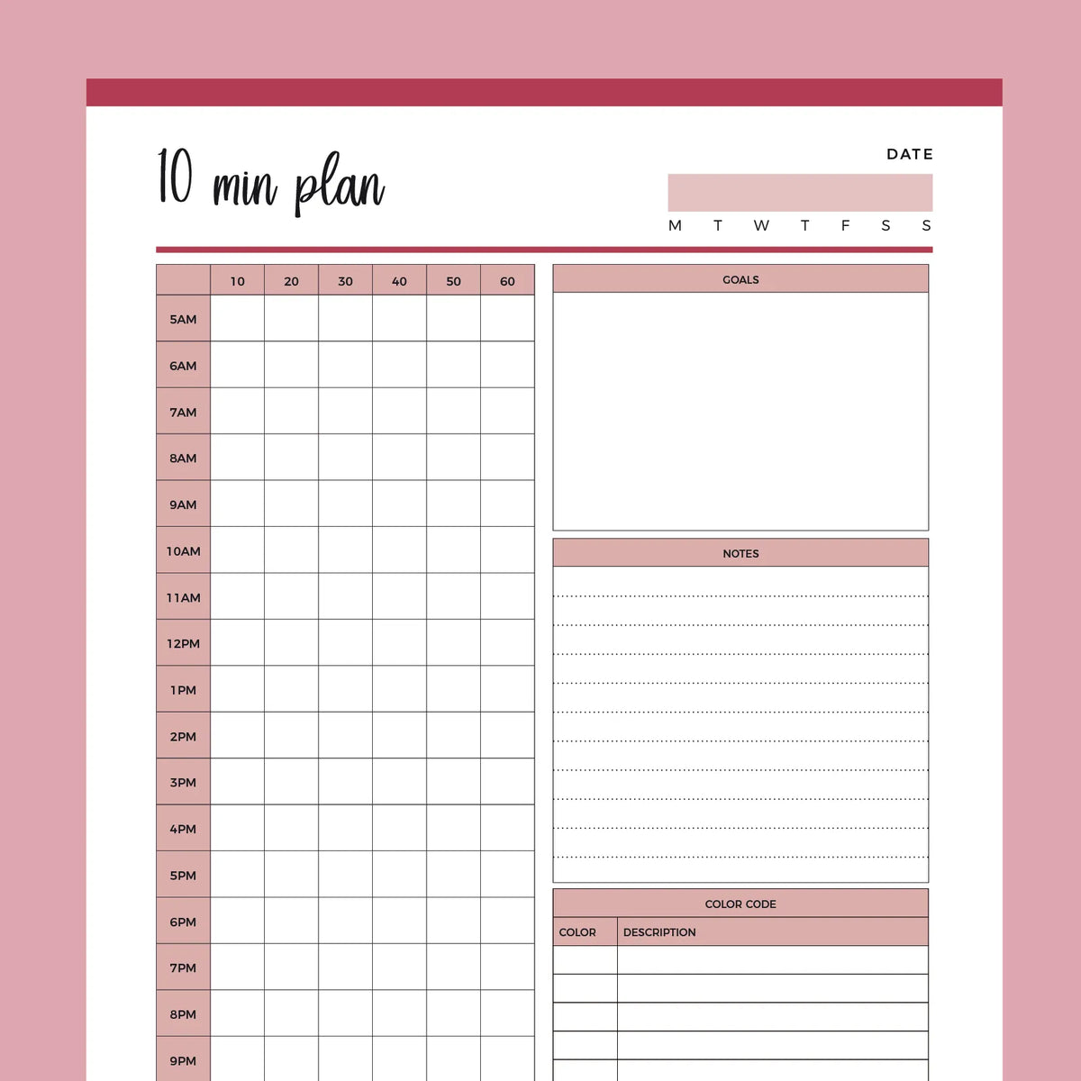 Printable 10 Minutes Planner | Instant Download PDF | A4 and US Letter ...