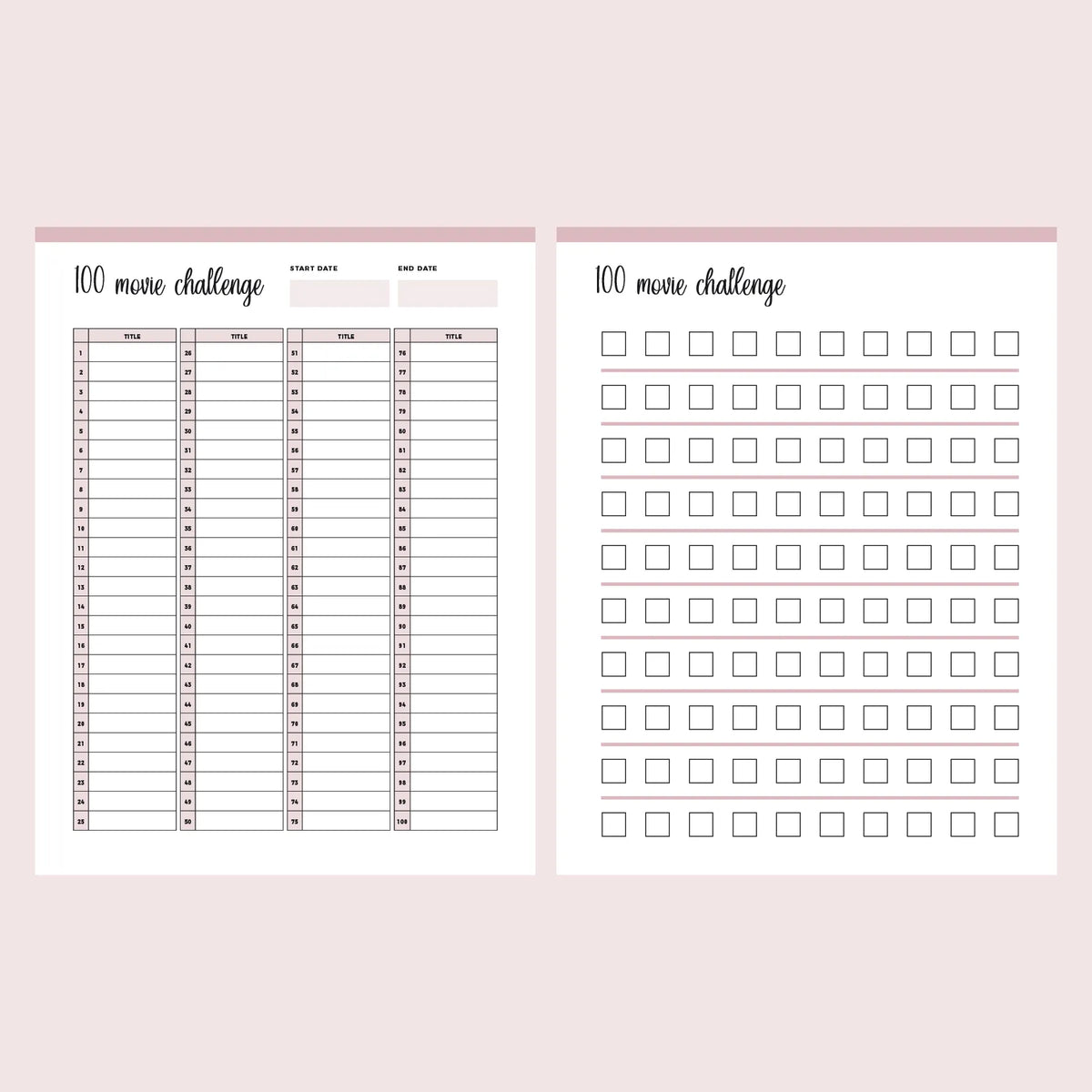 Printable 100 Movie Challenge | Instant Download PDF | A4 & US Letter ...