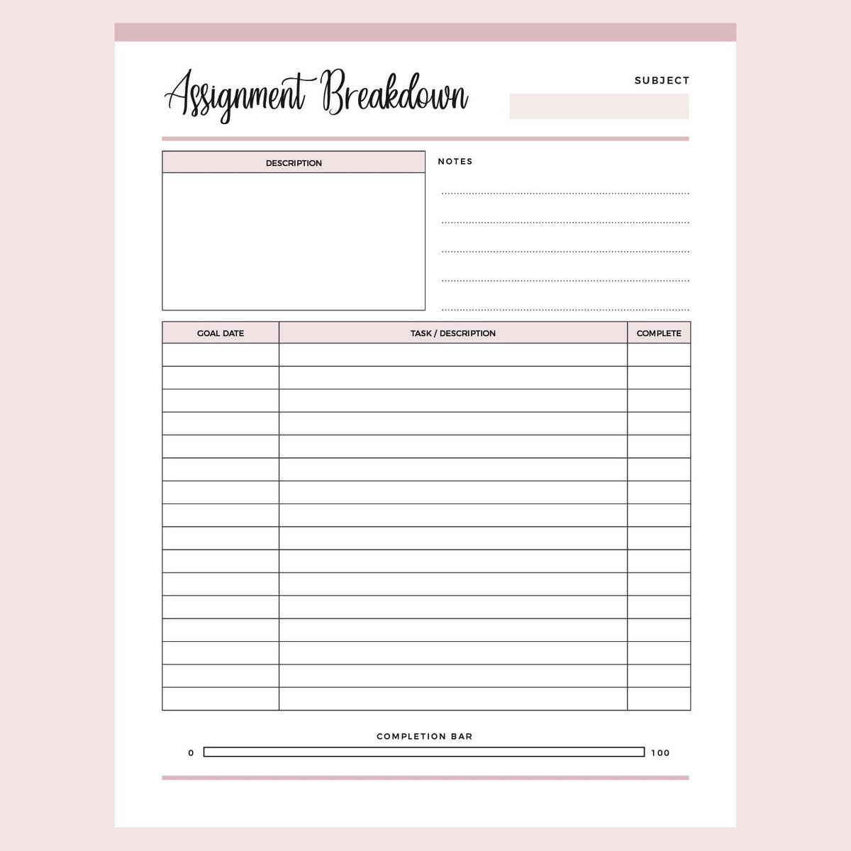 Printable Assignment Breakdown | Instant Download PDF Planner – Plan ...