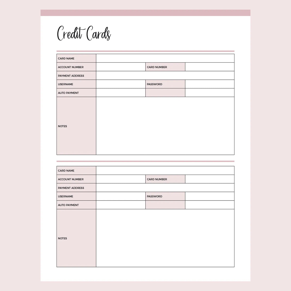 Printable Financial Account Information Templates | Instant Download ...