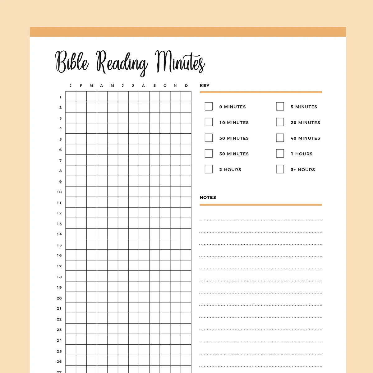 Printable Bible Reading Minutes Tracker | Instant Download PDF – Plan ...