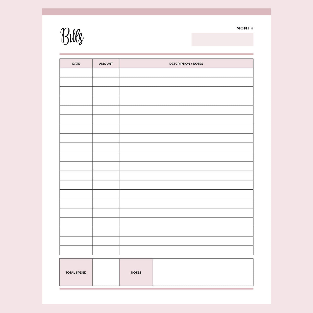 Printable Bill Payment Record | Instant Download PDF | US Letter & A4 ...