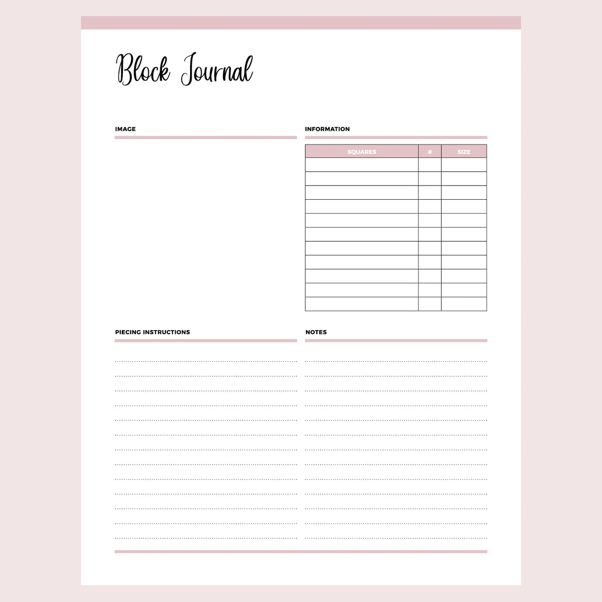 Printable Block Journal For Quilting | Instant Download PDF – Plan ...