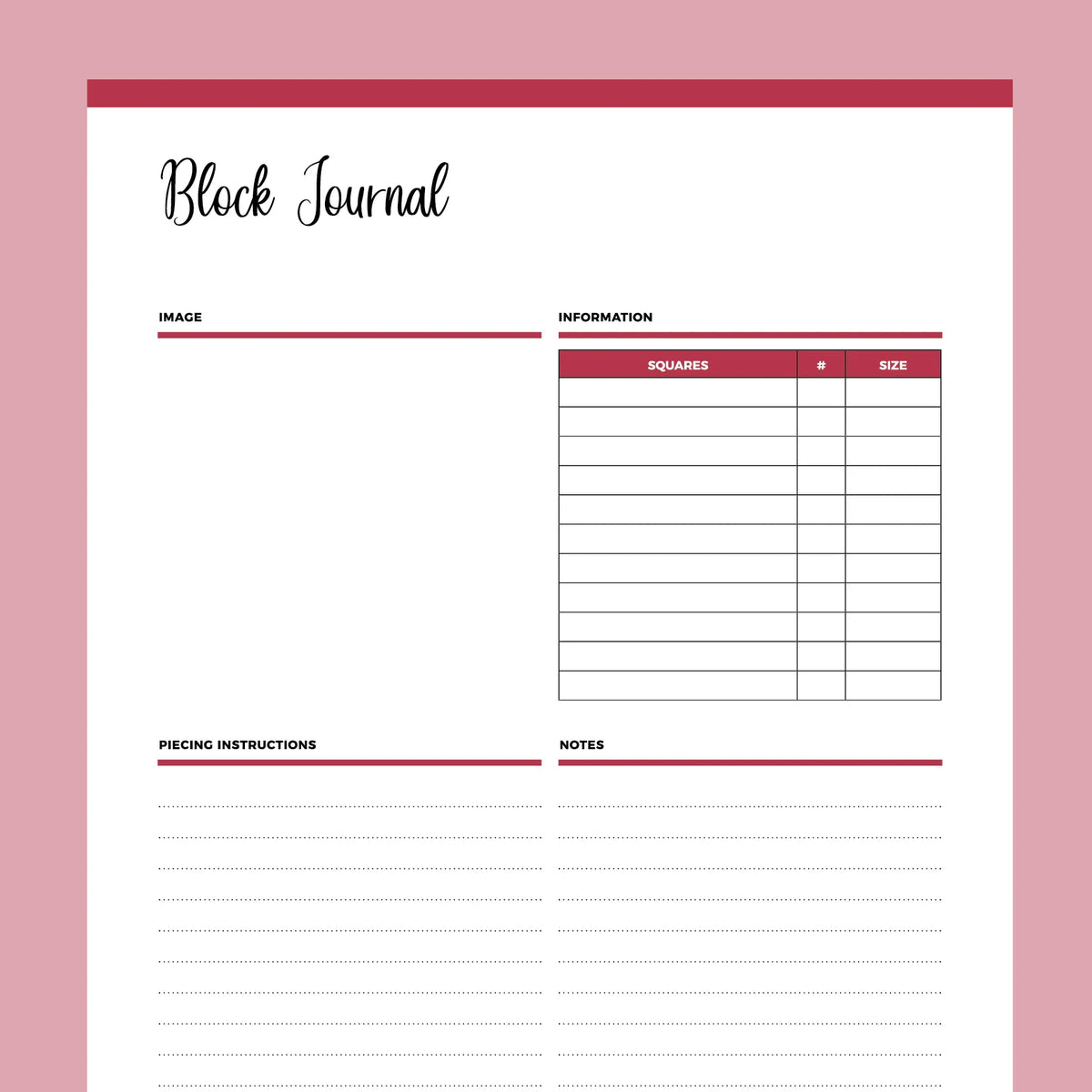 Printable Block Journal For Quilting | Instant Download PDF – Plan ...