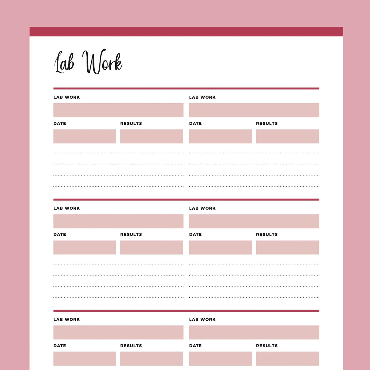 Printable Blood Work Records Template – Plan Print Land