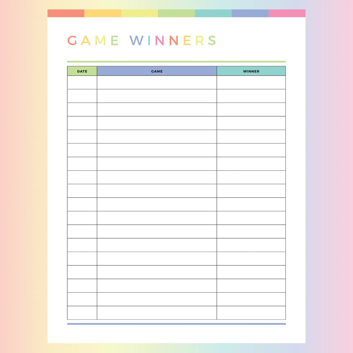 Printable Board Game Wins Tracker | Instant Download PDF | A4 and US ...