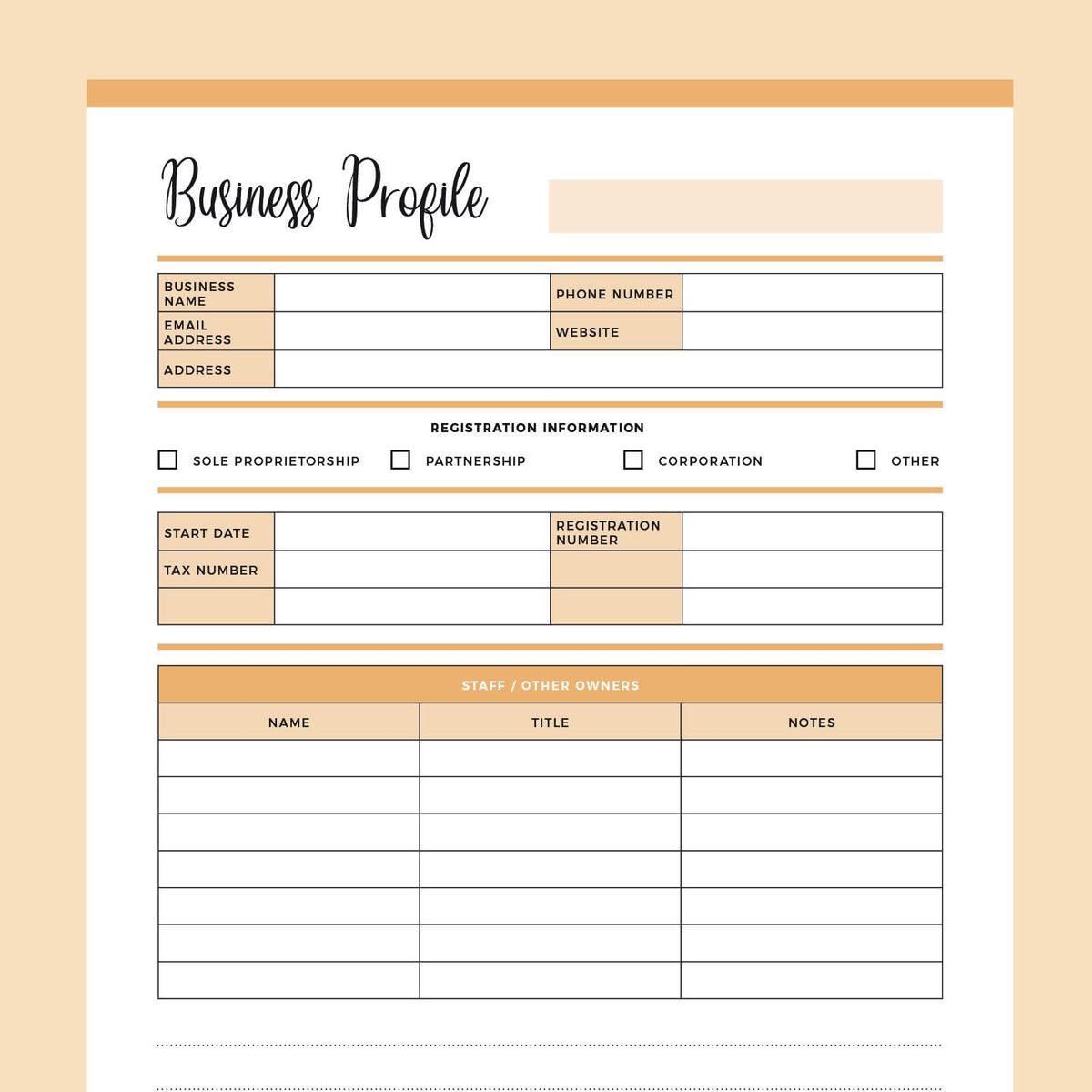 Printable Business Profile Sheet – Plan Print Land