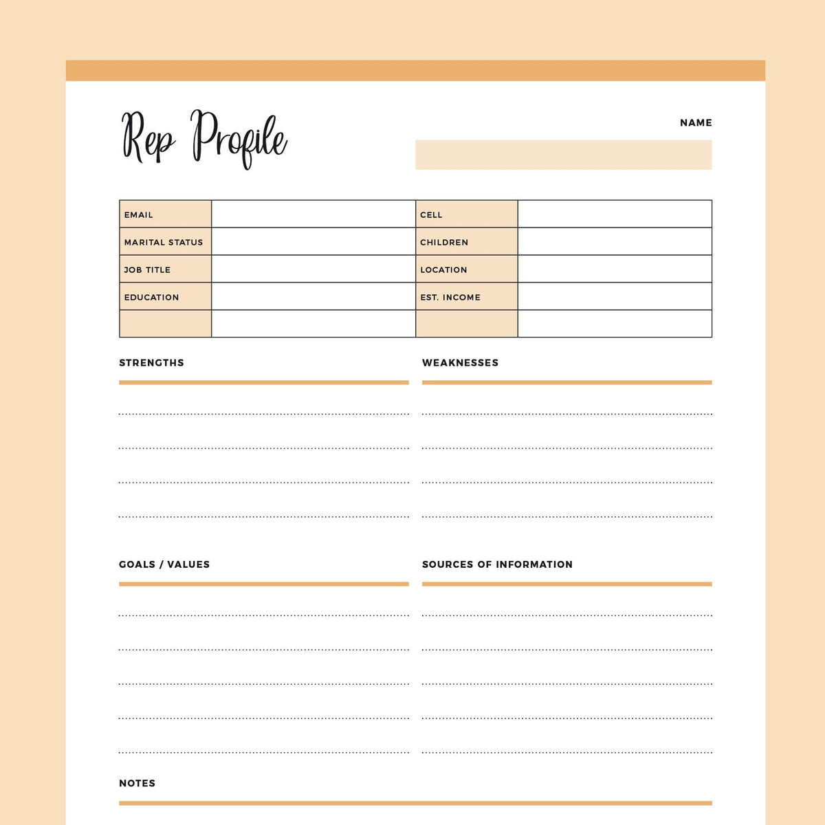 Printable Business Rep Profile – Plan Print Land