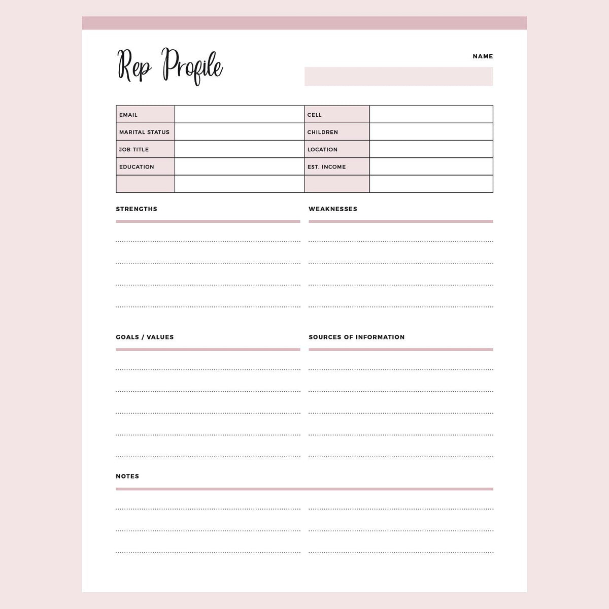 Printable Business Rep Profile – Plan Print Land