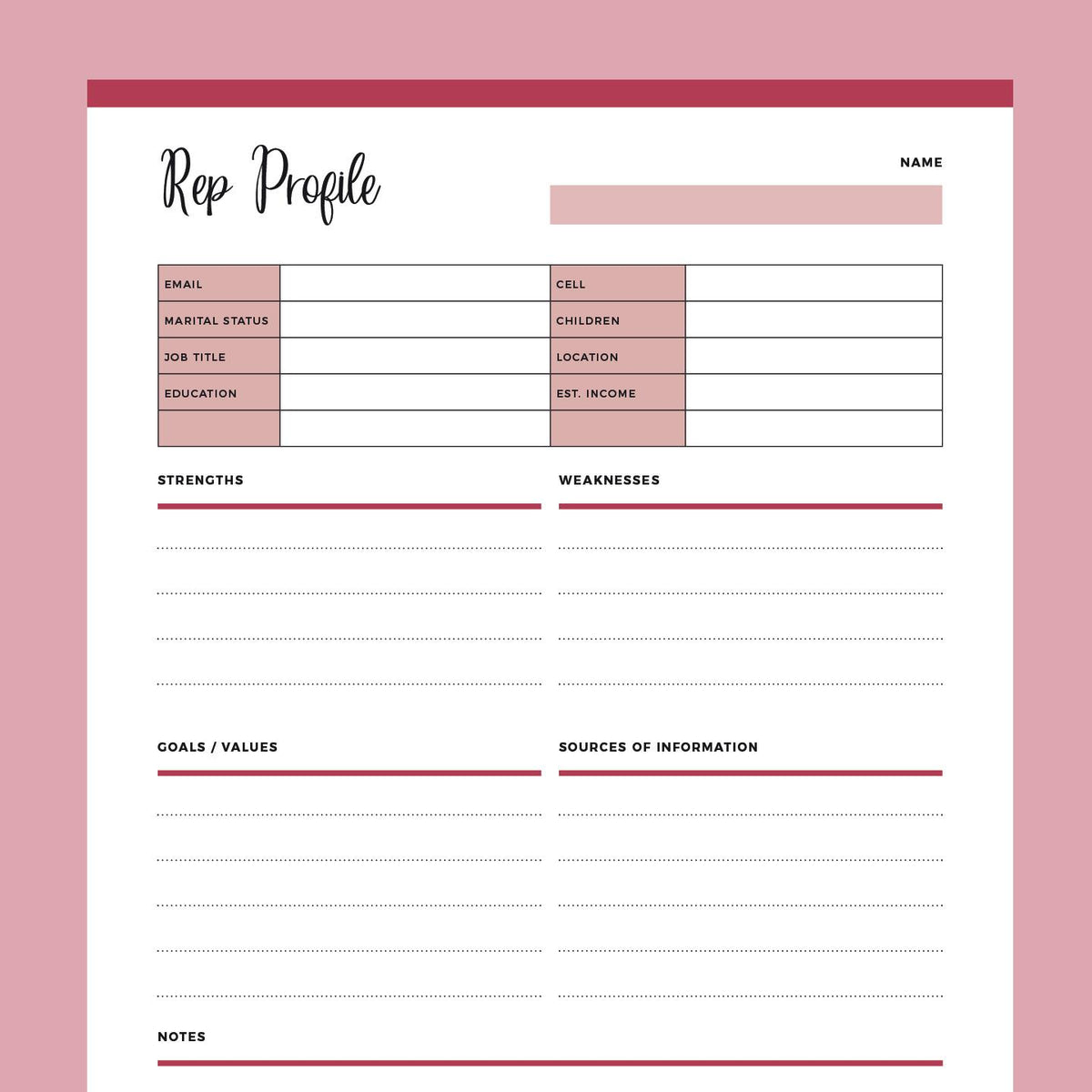 Printable Business Rep Profile – Plan Print Land