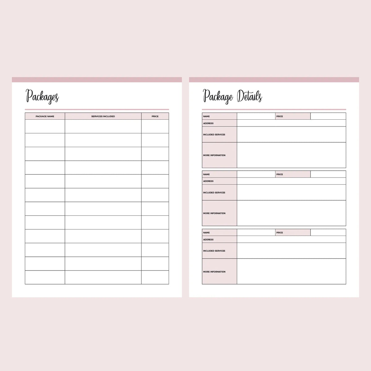 Printable Service Business Package Details | Instant Download PDF | A4 ...