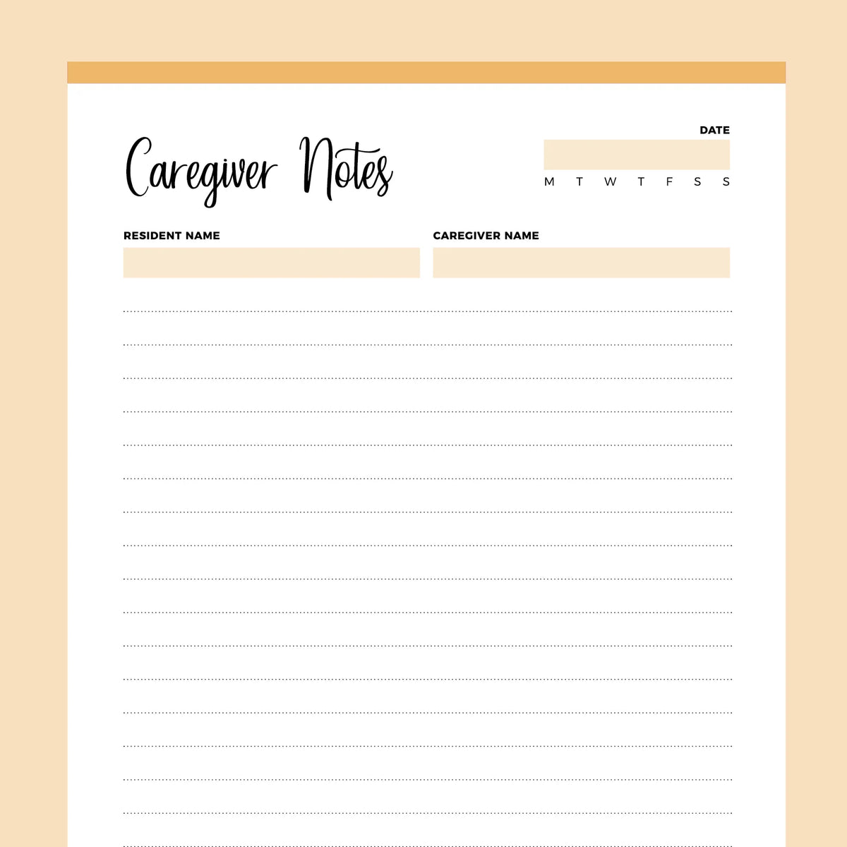 Printable Caregiver Notes PDF | Instant download PDF | A4 & US Letter ...