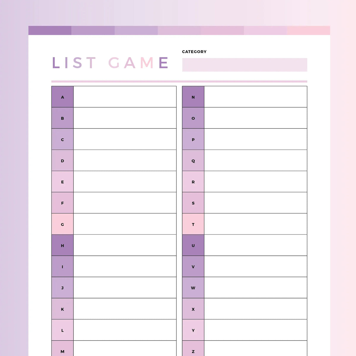 Printable Category Listing Game | Instant Download PDF | A4 and US ...