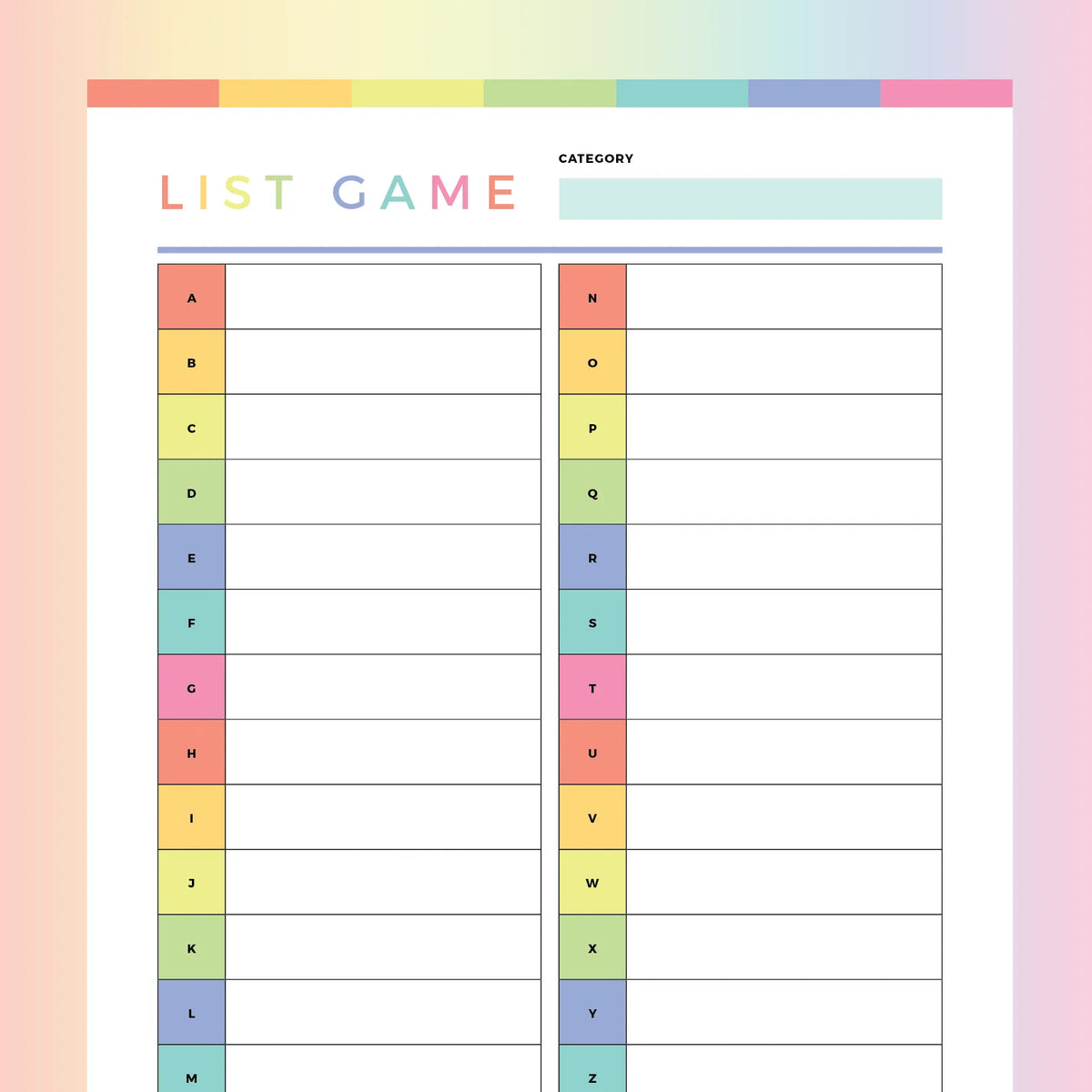 Printable Category Listing Game | Instant Download PDF | A4 and US ...