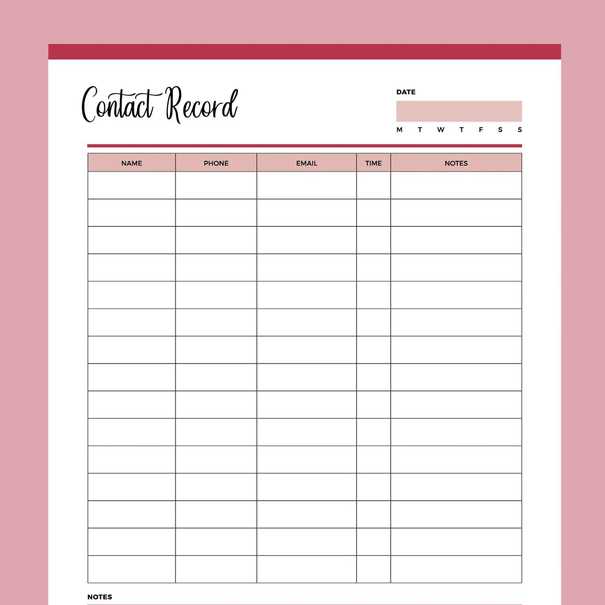 Printable Contact Record | Instant download PDF | A4 & US Letter – Plan ...