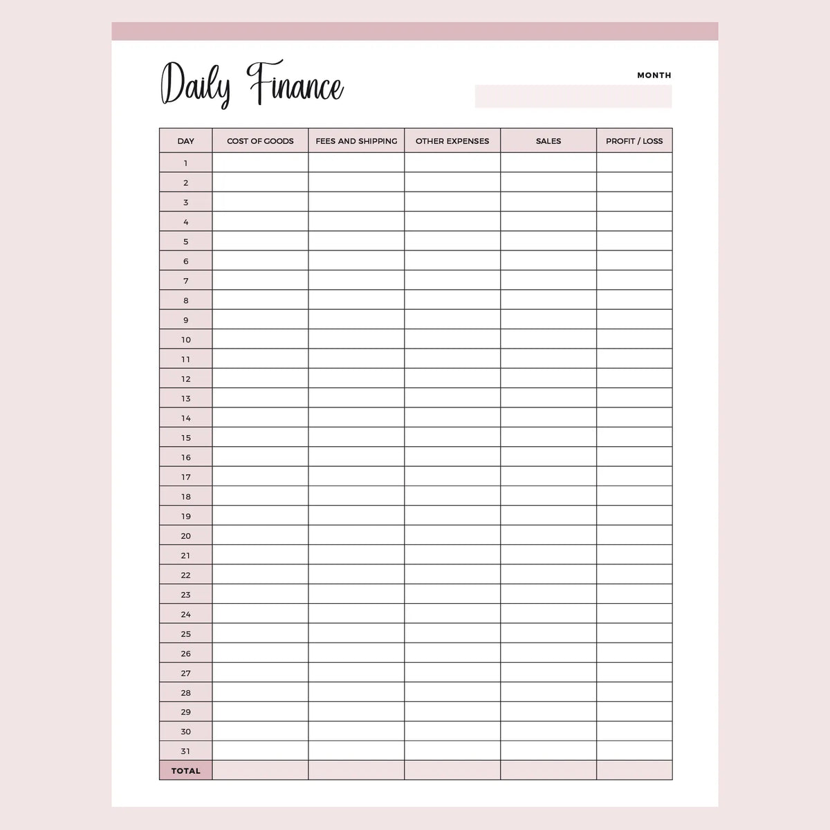 Printable Daily Financial Log | Instant Download PDF | A4 and US Letter ...