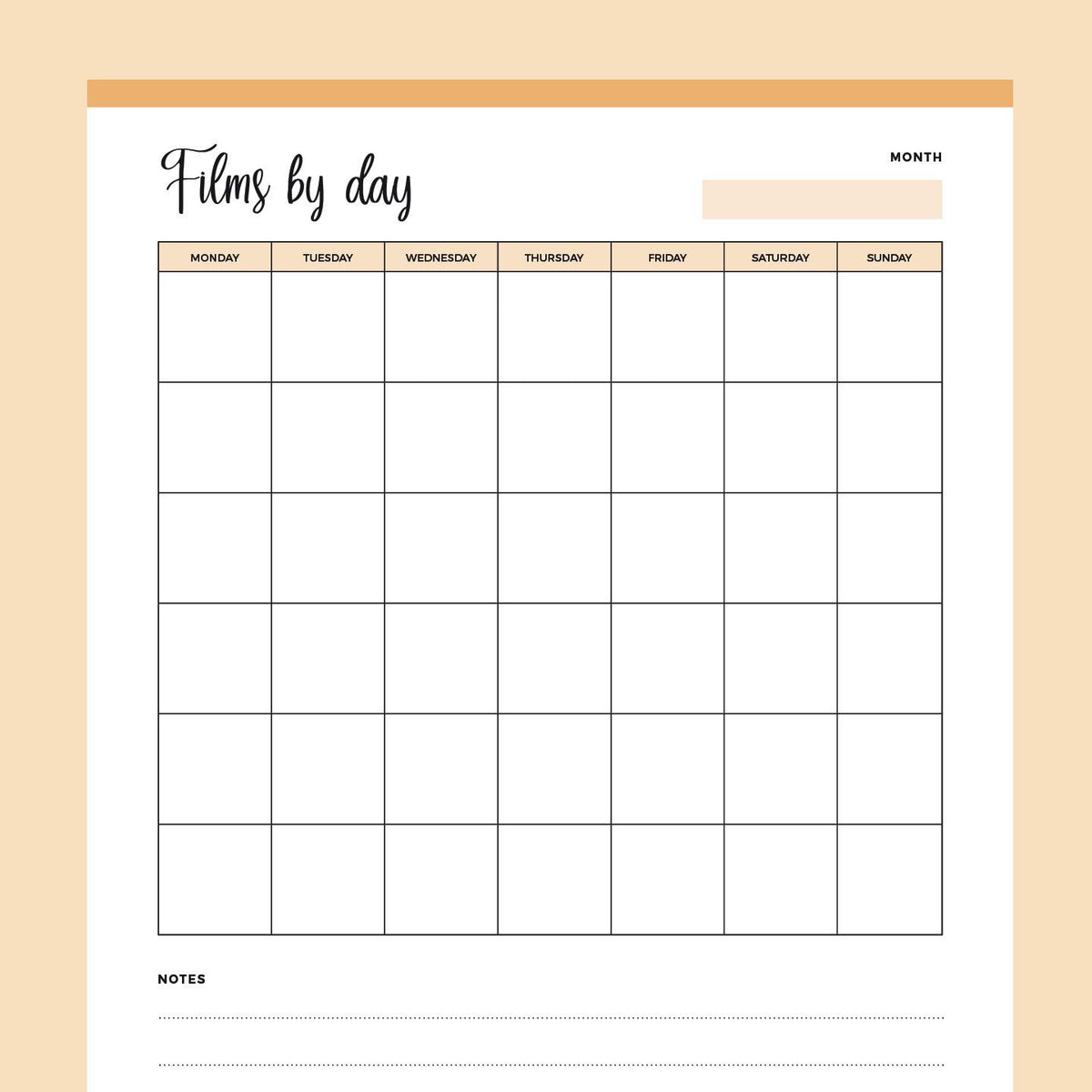 Printable Daily Movie Watching Log | Instant Download PDF – Plan Print Land