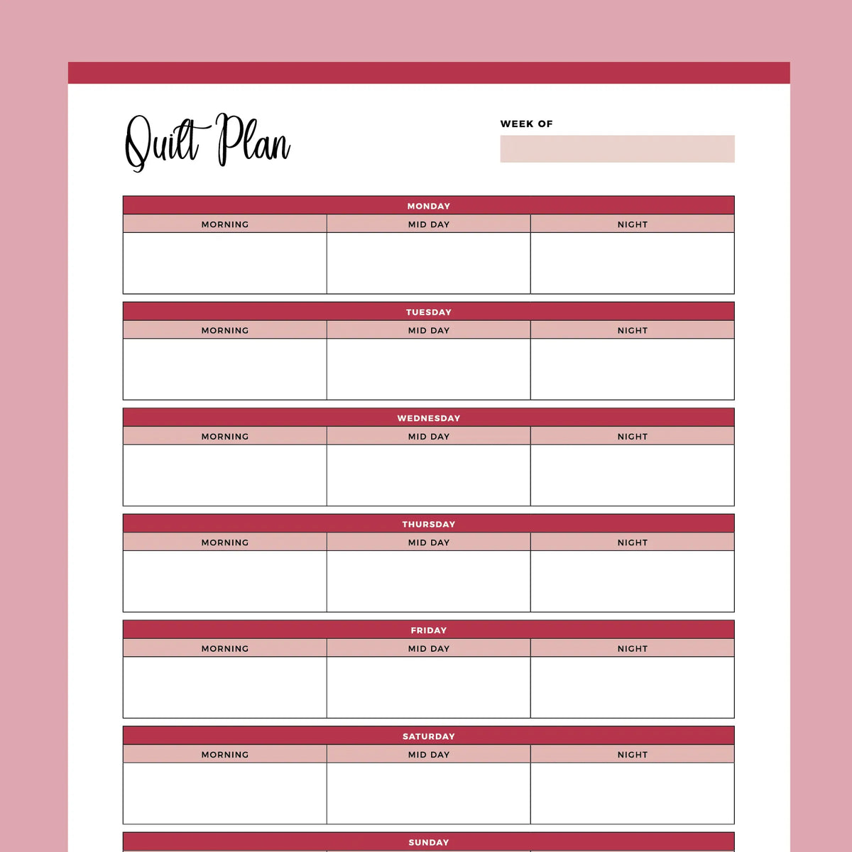 Printable Daily Quilt Planner | Instant Download PDF | A4 & US Letter ...