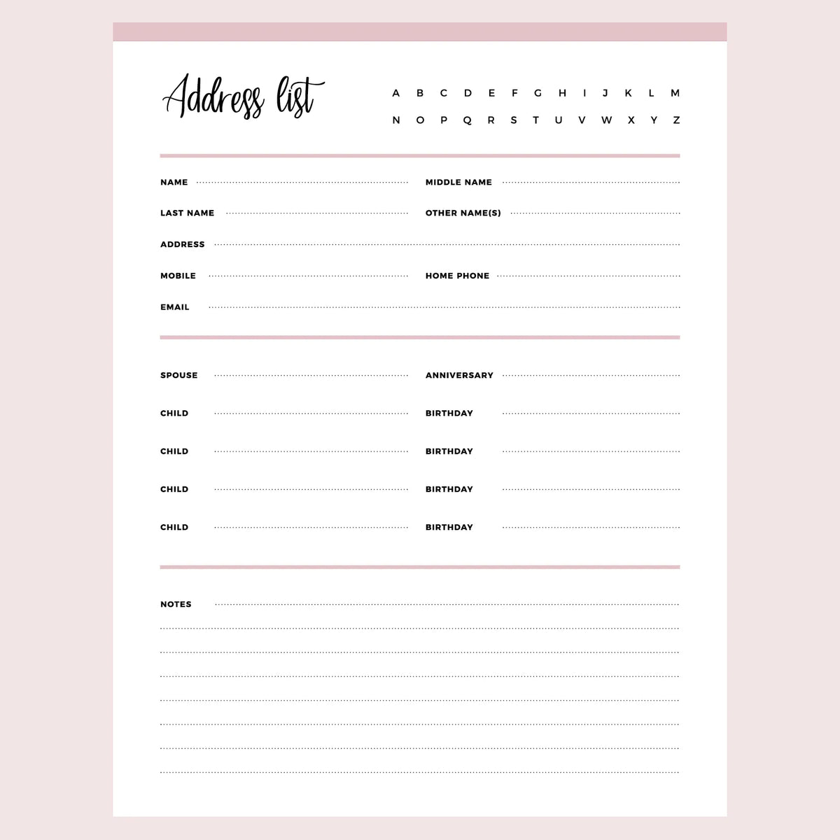 Printable Detailed Address Book Template | Instant download PDF | A4 ...