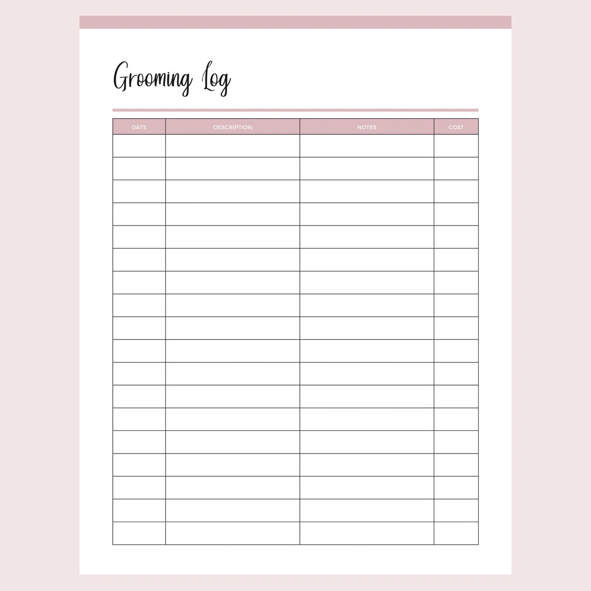 Printable Dog Grooming Log | Instant Download PDF | A4 and US Letter ...