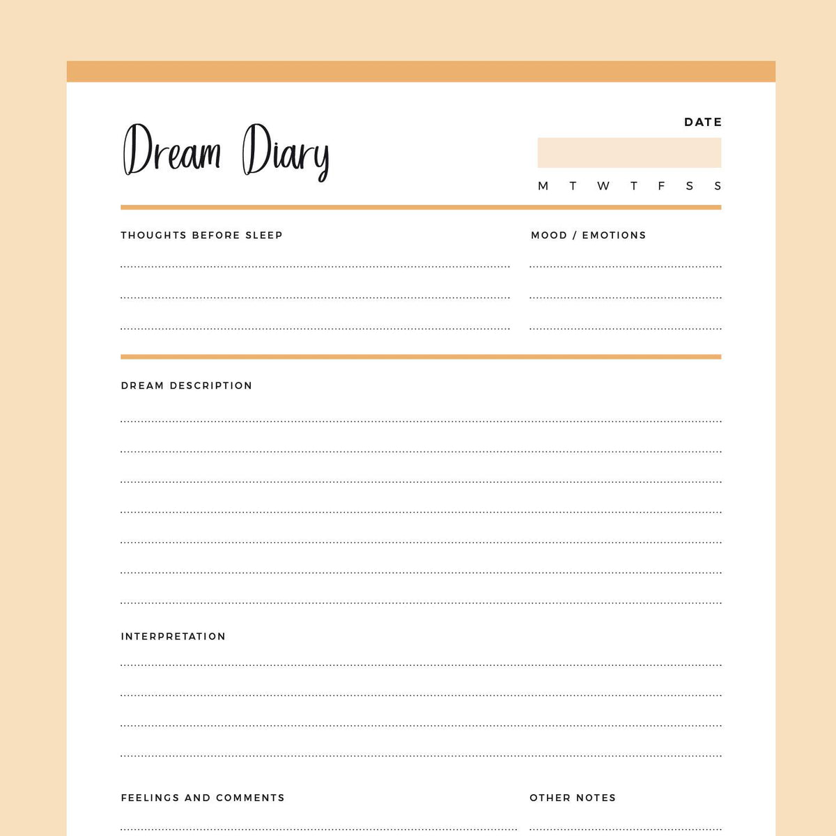 Printable Dream Journal – Plan Print Land