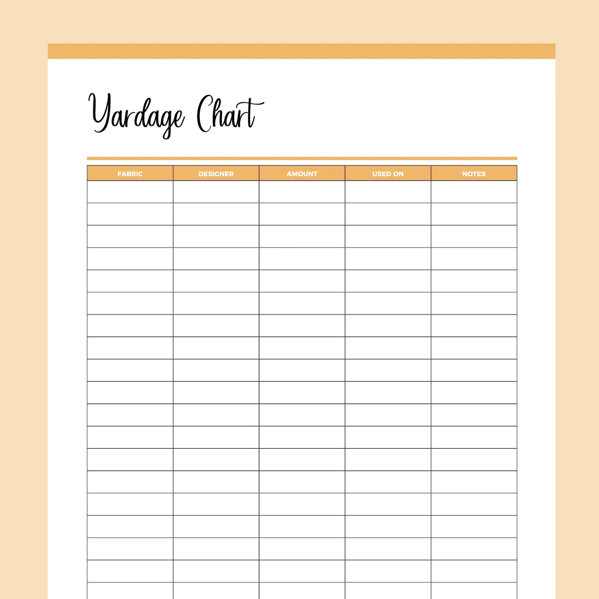 Printable Fabric Yardage Chart | Easy Download PDF | A4 & US Letter ...