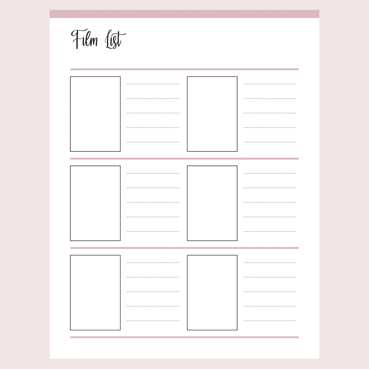 Printable Film Watch List | Instant download PDF | A4 & US Letter ...