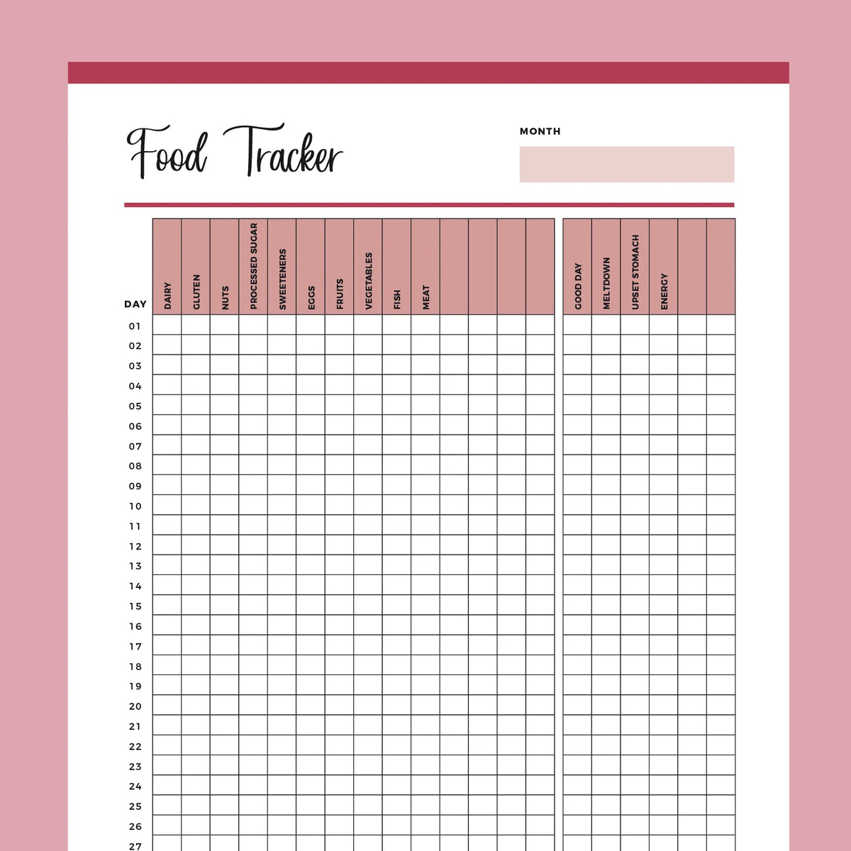 Printable Food Tracker For Children | Instant Download PDF | A4 and US ...